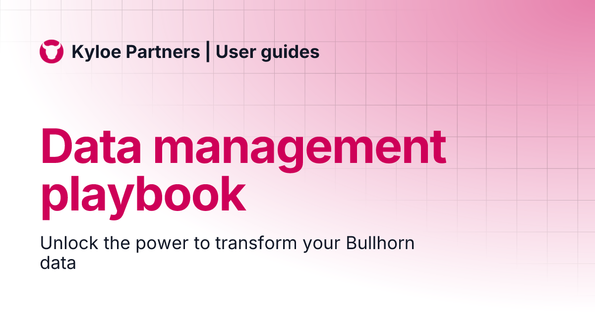 Data Management Playbook Kyloe Partners User Guides