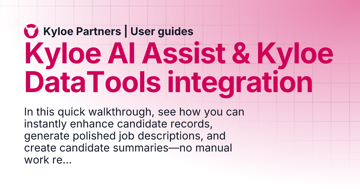 Kyloe AI Assist & Kyloe DataTools integration | Kyloe Partners | User ...